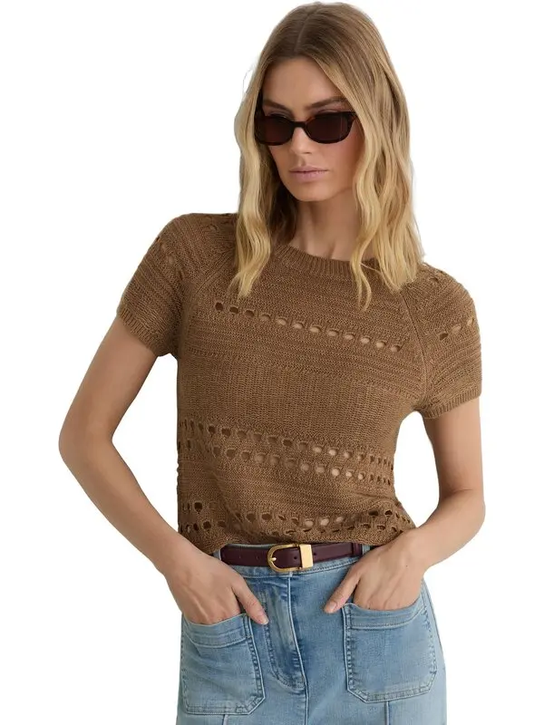 REISS Textured-knit Top - Taupe Neutral