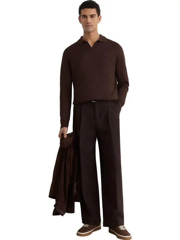 REISS Oaklands Linen Open-collar Regular-fit Polo Shirt - Chocolate Brown