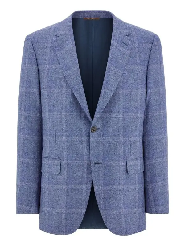 Canali Silk And Cashmere Overcheck Jacket - Light Blue