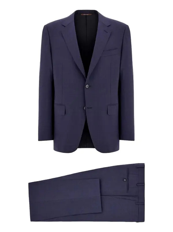 Canali Navy Overcheck Wool Regular-fit Suit - Blue