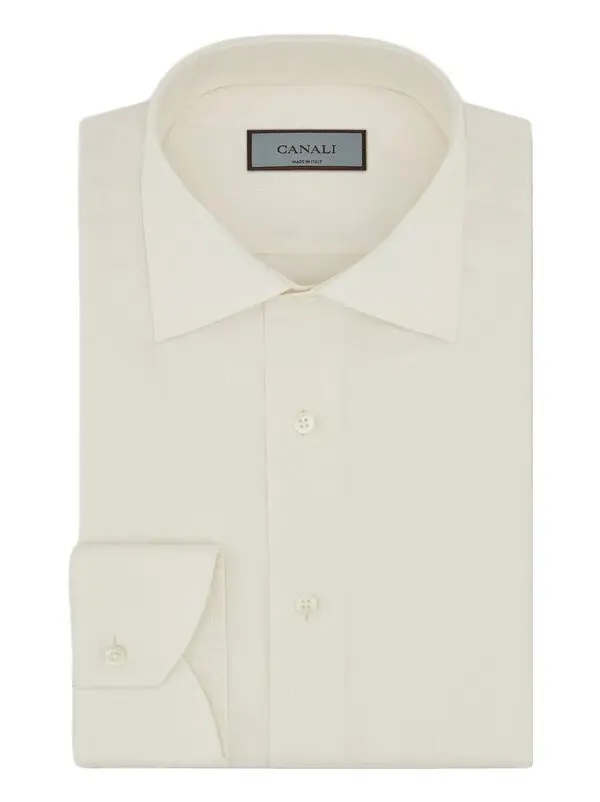 Canali Impeccabile Cream Twill Cotton Regular-fit Formal Shirt - Bright Alabaster