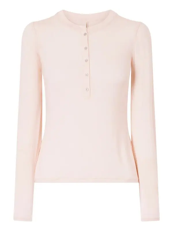 SKIMS Sheer Modal-blend Henley Top - Pink