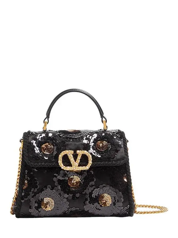 Valentino Garavani Vsling Mini Sequin Vlogo Convertible Top Handle Bag - Black Multi