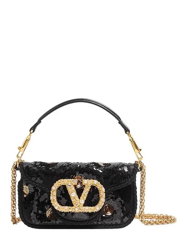 Valentino Garavani Loco Sequin Vlogo Convertible Shoulder Bag - Black Multi