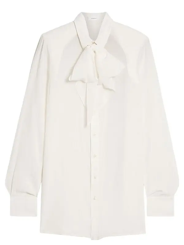 Wardrobe.NYC Pussy-bow Mini Shirt Dress - White