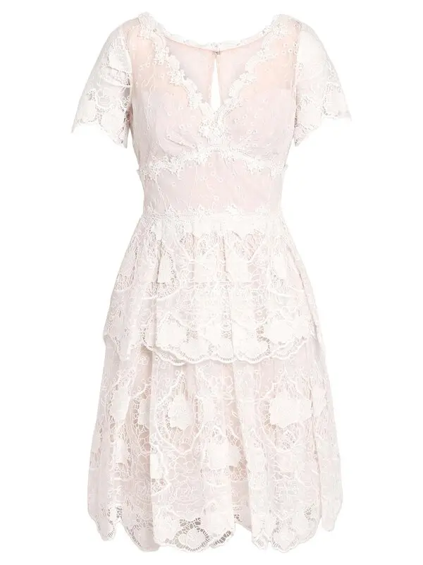 Marchesa Tiered Embroidered Tulle Mini Dress - Ivory