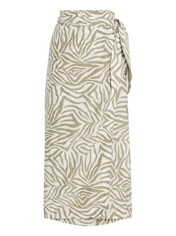 Brunello Cucinelli Printed Cotton And Silk-blend Midi Wrap Skirt - Sage Green