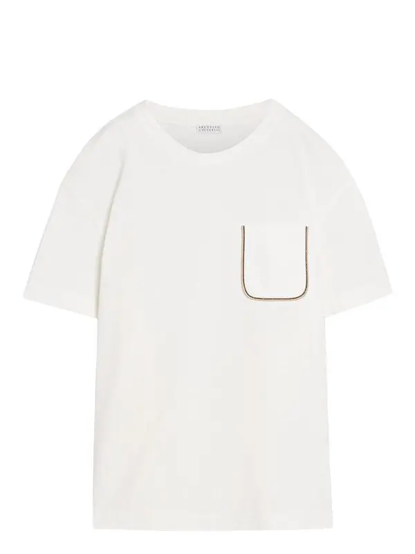 Brunello Cucinelli Bead-embellished Cotton-jersey T-shirt - White