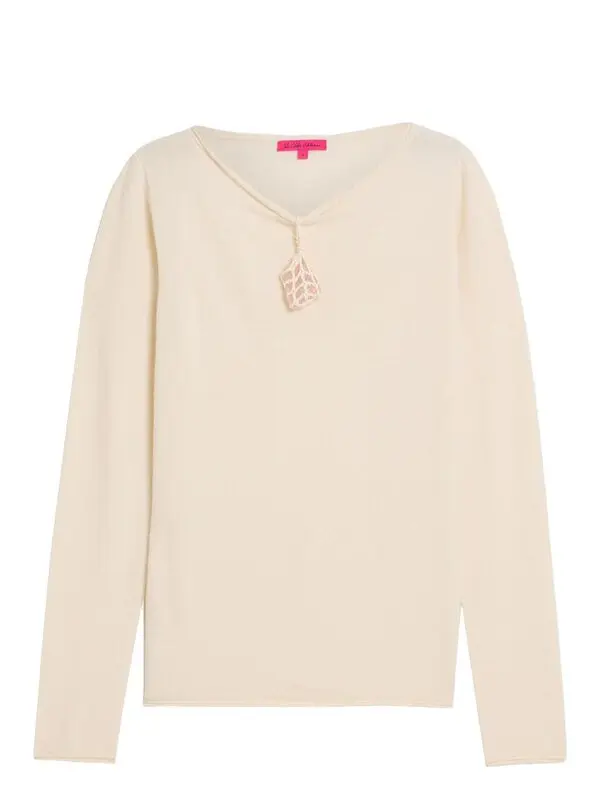 THE ELDER STATESMAN Embellished Cashmere Top - Cream