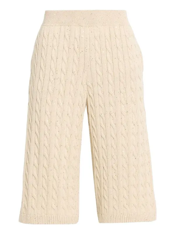 Brunello Cucinelli Sequin-embellished Cable-knit Cotton-blend Shorts - Cream
