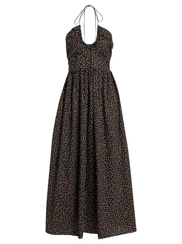 Matteau Floral-print Cotton Poplin Halterneck Maxi Dress - Black