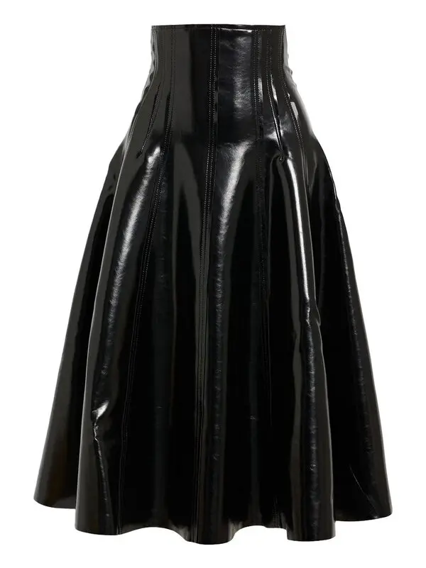 Norma Kamali Grace Flared Glossed Midi Skirt - Black