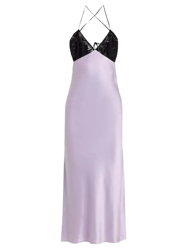 THE SEI Lace-paneled Silk-satin Maxi Dress - Lilac