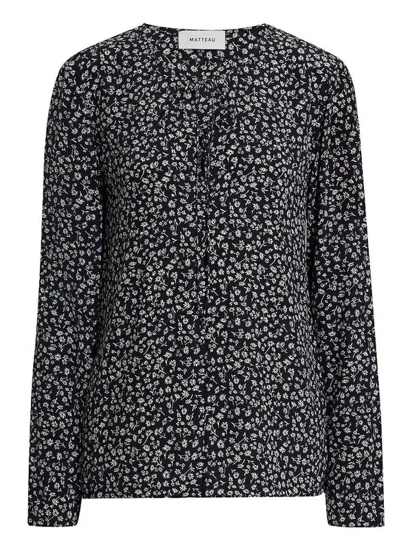 Matteau Floral-print Silk Crepe De Chine Blouse - Navy
