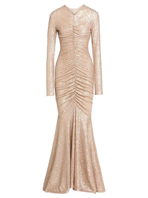 Norma Kamali Ruched Sequined Stretch-mesh Gown - Blush