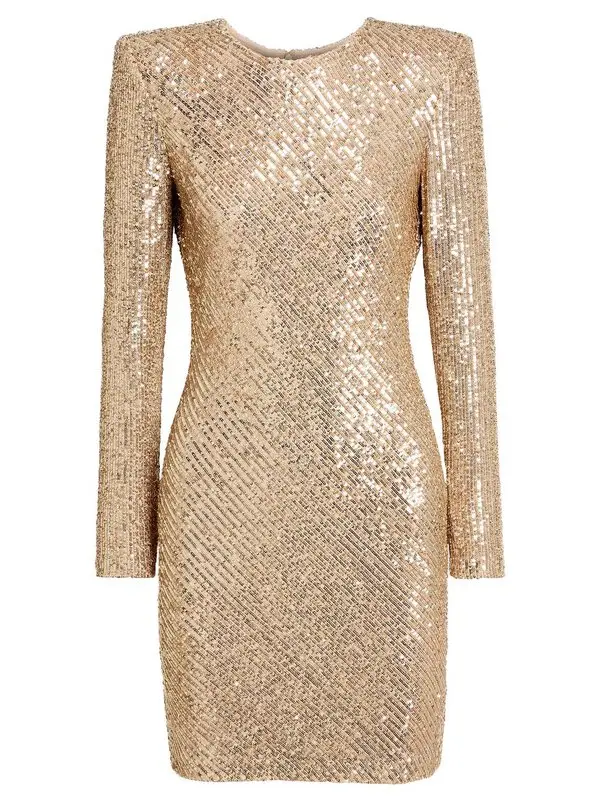 Naeem Khan Sequined Stretch-tulle Mini Dress - Gold