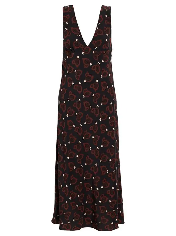 Matteau Printed Silk Crepe De Chine Midi Dress - Chocolate