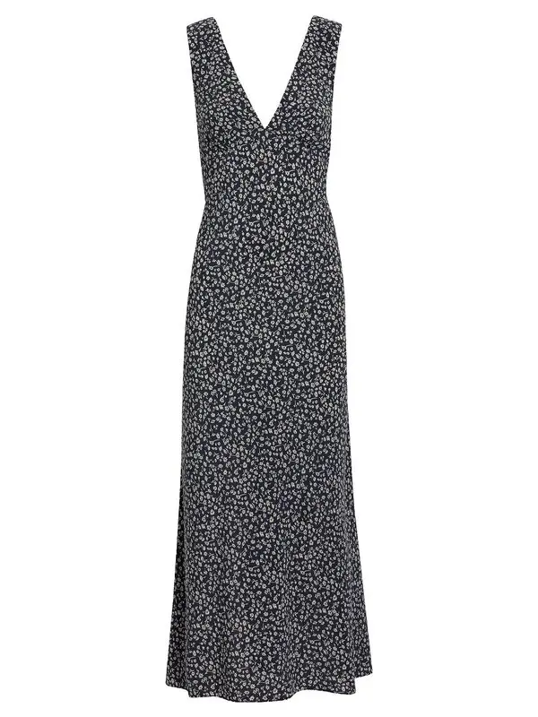 Matteau Printed Silk Crepe De Chine Midi Dress - Navy