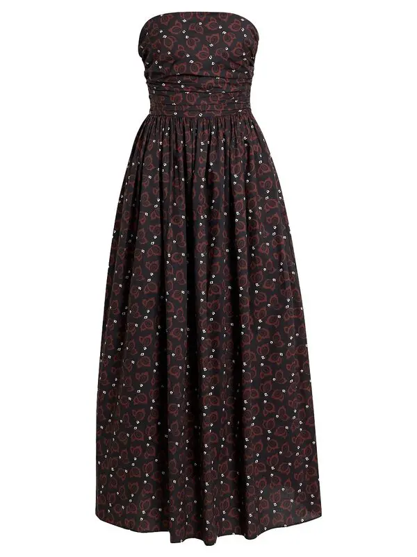 Matteau Strapless Printed Cotton-poplin Maxi Dress - Chocolate