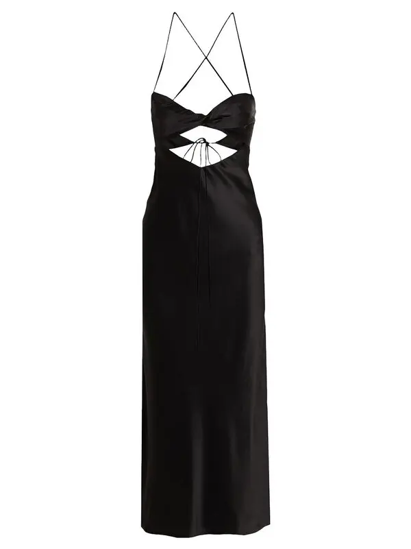 THE SEI Twisted Cutout Silk-satin Maxi Dress - Black
