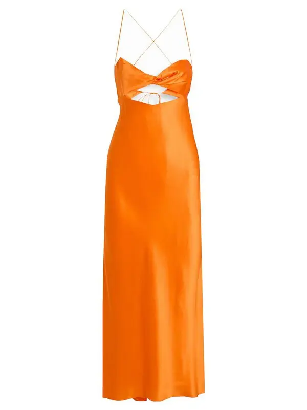 THE SEI Twisted Cutout Silk-satin Maxi Dress - Orange