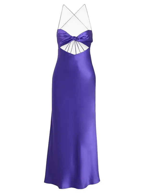 THE SEI Twisted Cutout Silk-satin Maxi Dress - Purple