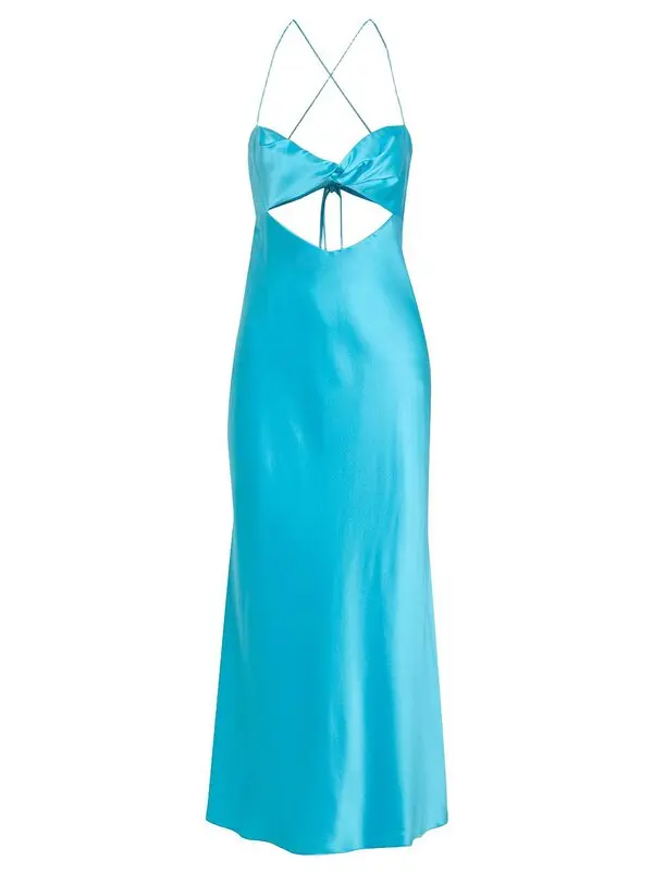 THE SEI Twisted Cutout Silk-satin Maxi Dress - Turquoise