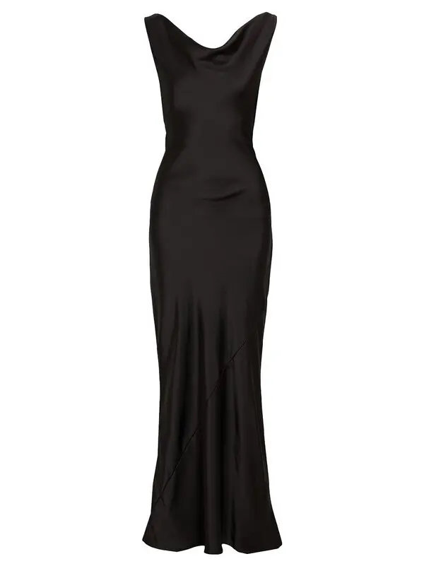 Norma Kamali Maria Draped Satin Gown - Black