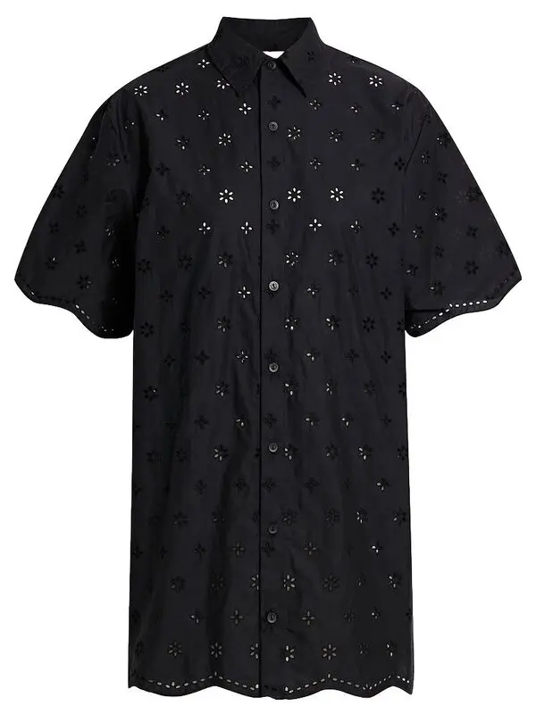 Matteau Broderie Anglaise Cotton Mini Shirt Dress - Black
