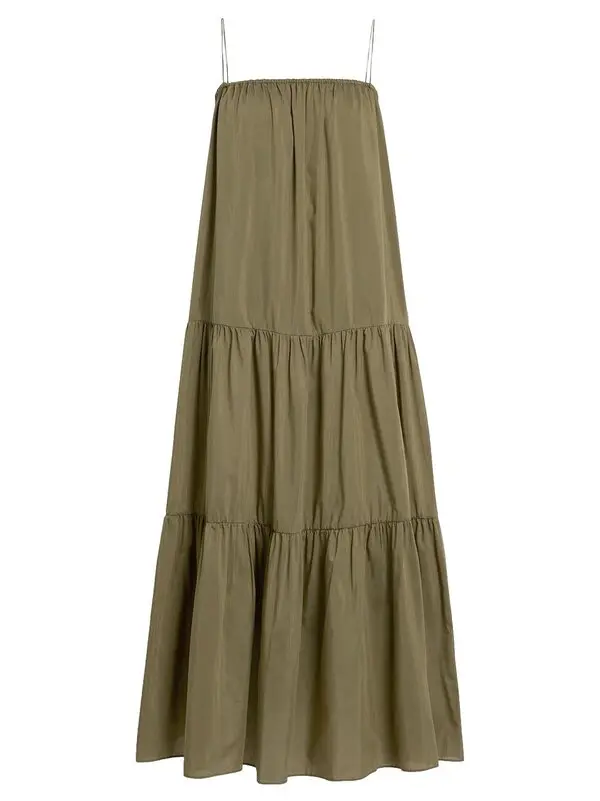 Matteau Tiered Cotton And Silk-blend Maxi Dress - Army Green