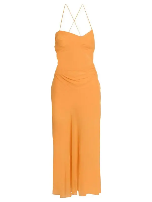 THE SEI Ruched Silk-chiffon Midi Dress - Pastel Orange