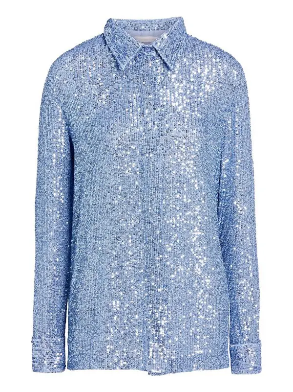 Naeem Khan Sequined Stretch-tulle Shirt - Light Blue