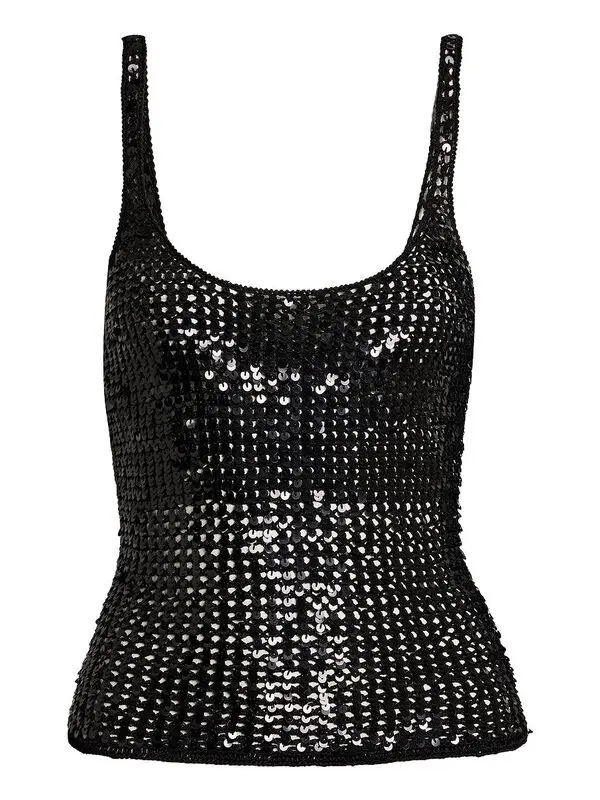 Matteau Sequined Crochet Tank - Black