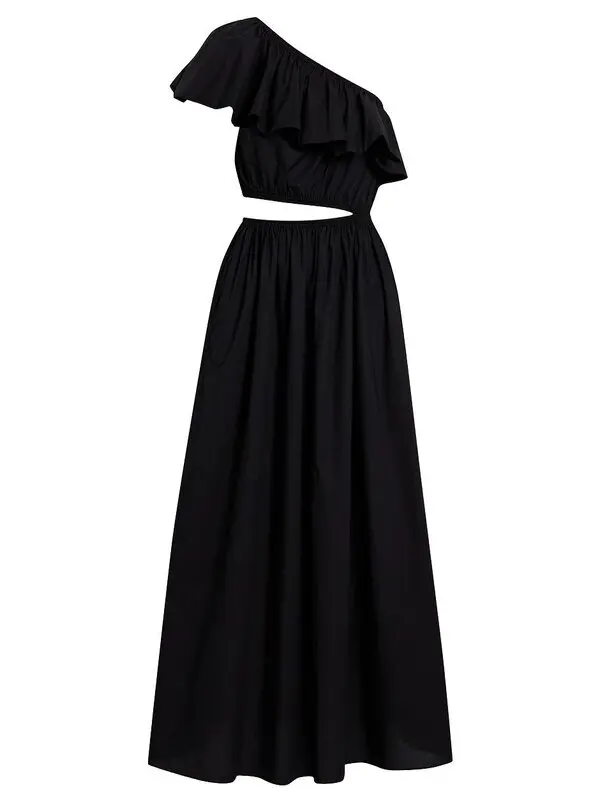 Matteau One-shoulder Cotton-poplin Maxi Dress - Black