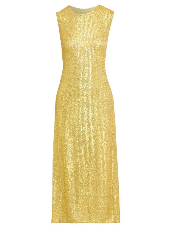 Norma Kamali Sequined Stretch-tulle Midi Dress - Yellow