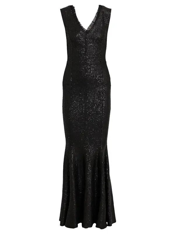 Norma Kamali Sequined Stretch-tulle Gown - Black