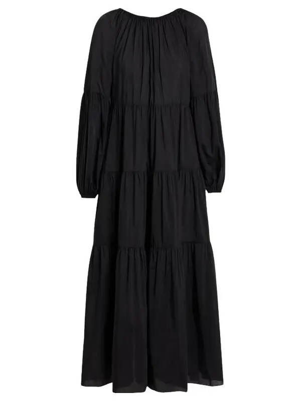 Matteau Tiered Cotton And Silk-blend Voile Maxi Dress - Black