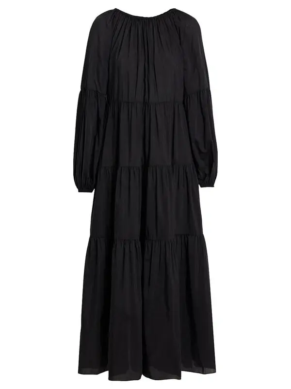 Matteau Tiered Cotton And Silk-blend Voile Maxi Dress - Black