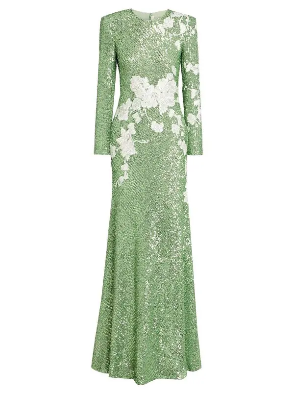 Naeem Khan Embroidered Sequined Stretch-tulle Gown - Mint