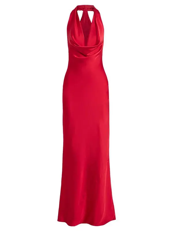 Norma Kamali Draped Satin Gown - Red