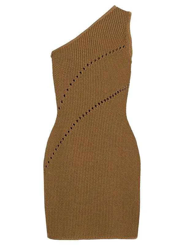 THE SEI One-shoulder Pointelle-knit Mini Dress - Light Brown