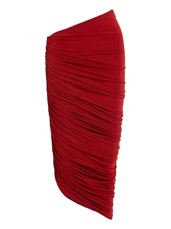 Magda Butrym Asymmetric Ruched Jersey Midi Skirt - Red