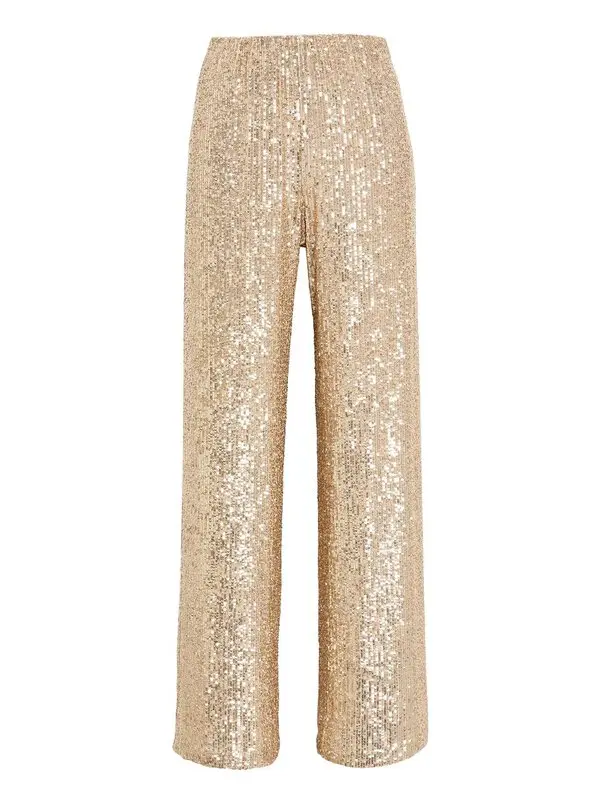 Naeem Khan Sequined Stretch-tulle Wide-leg Pants - Gold