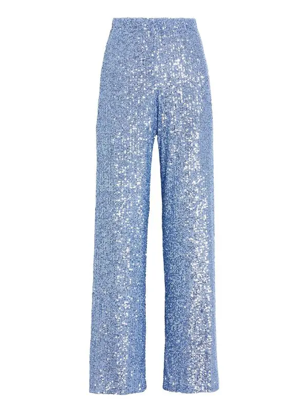 Naeem Khan Sequined Stretch-tulle Wide-leg Pants - Light Blue