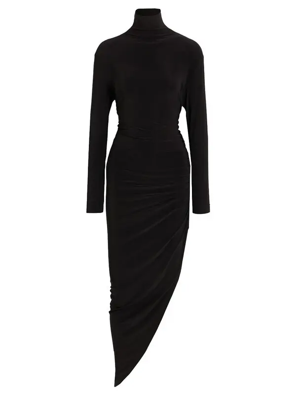 Norma Kamali Asymmetric Stretch-jersey Turtleneck Dress - Black