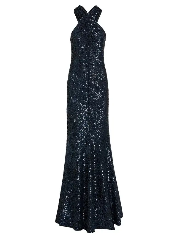Naeem Khan Sequined Stretch-tulle Gown - Navy