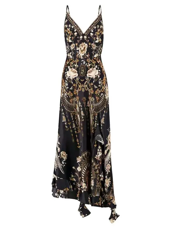 Camilla Frill Hem Bias Slip Dress - Black