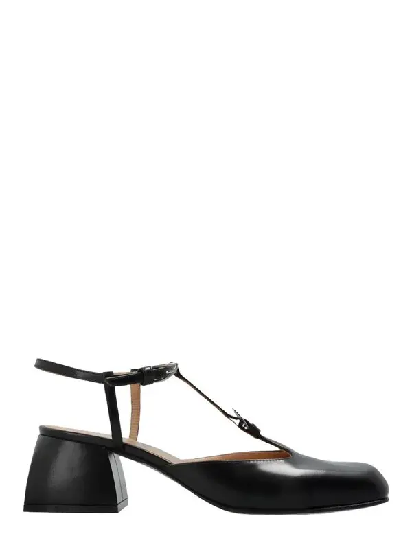 NODALETO Leather Pumps With Square Toe And Buckle - Black