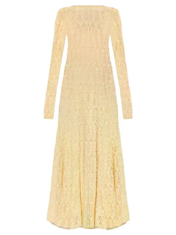 FORTE_FORTE Long-sleeve Lace Midi Dress - Yellow