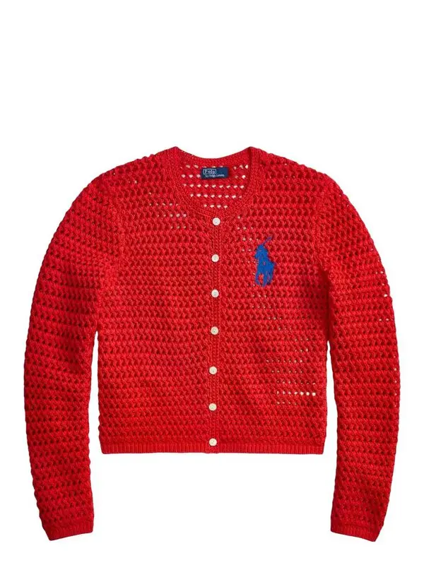 Polo Ralph Lauren Crochet Appliqué Cardigan - Red